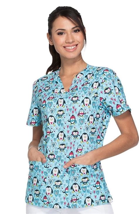 Clearance Everyday Scrubs Signature By Dickies Womens V Neck Winter Print