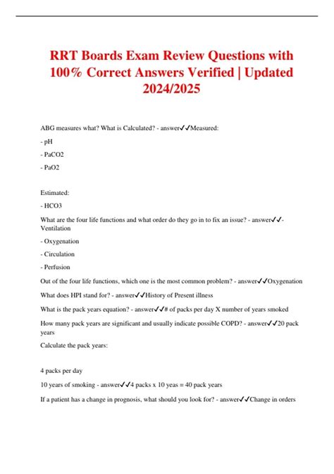Rrt Boards Exam Review Questions With 100 Correct Answers Verified Updated 2024 2025 Rrt