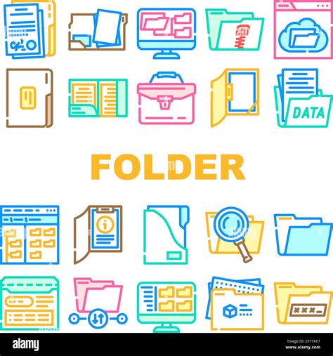 Folder Document Business File Icons Set Vector Office Computer Paper Data Archive Information