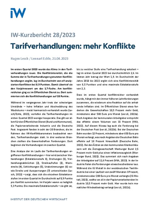 Tarifverhandlungen Mehr Konflikte Institut Der Deutschen Wirtschaft IW