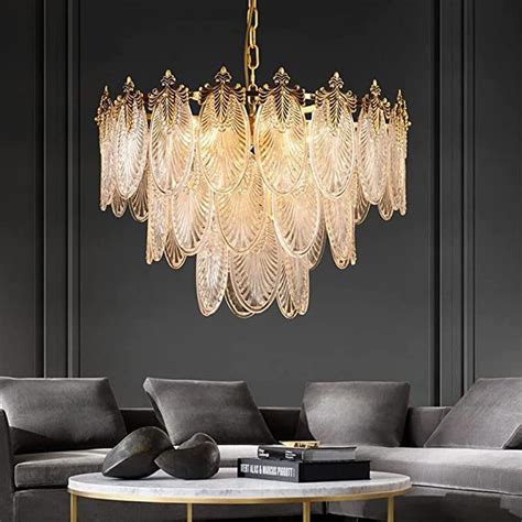 FanErsai Modern Crystal Chandelier Golden Vintage Pendant Lighting With Leaf Crystal Drum