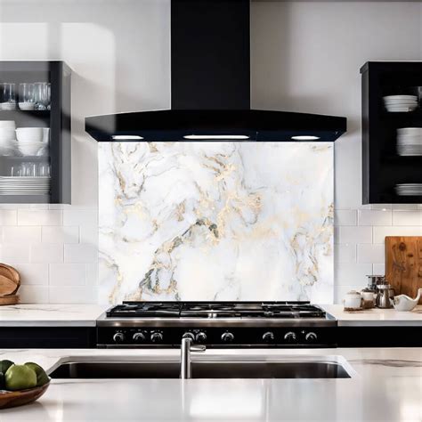White And Gold Polished Marble Splashback
