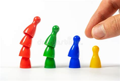 Man Hand Arranging Sorting Colorful Game Pieces Building A Team By