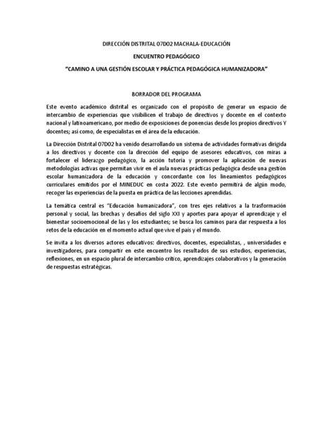 Programa Encuentro PedagÓgico Oficial Pdf Maestros Enseñando