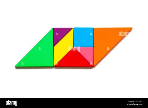 Color Tangram Puzzle In Parallelogram Shape On White Background Stock