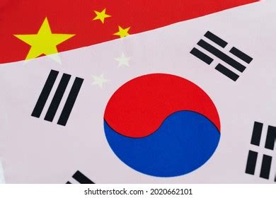 Chinese South Korean National Flags Together Stock Photo
