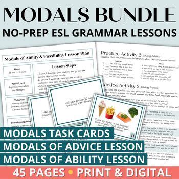 Adult ESL Modals English Grammar Lesson Plan Worksheet Activity BUNDLE