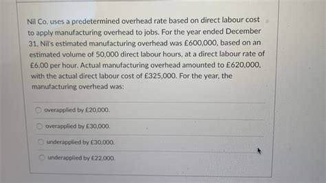 Solved Nil Co Uses A Predetermined Overhead Rate Based On Chegg