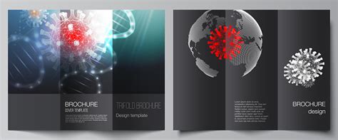 삼중 브로셔 전단지 레이아웃 브로셔 커버 광고 모형을위한 디자인 템플릿을 커버의 벡터 레이아웃 코로나 바이러스의 3d 의료 배경 코비드 19 코로나바이러스 감염 바이러스