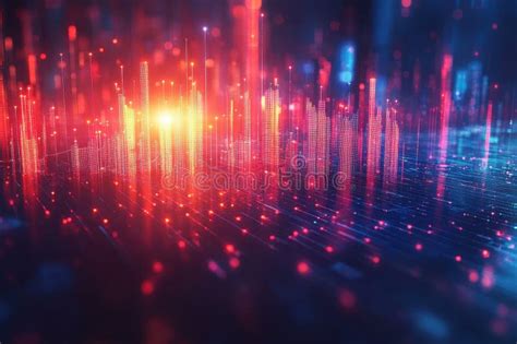 Vibrant Digital Data Visualization With Glowing Lights And Patterns At Night Stock Illustration