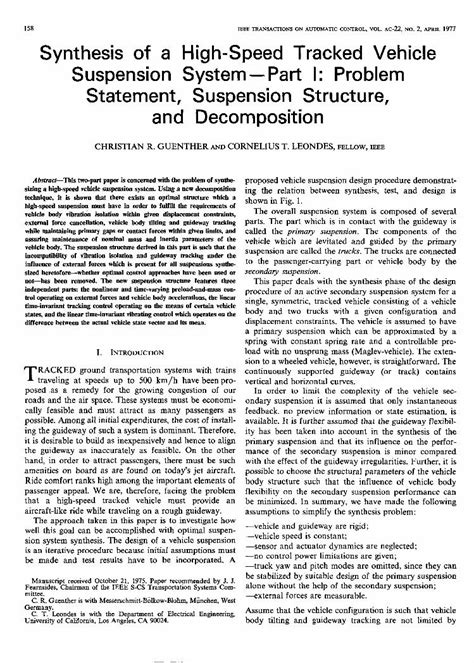Pdf Synthesis Of A High Speed Tracked Vehicle Suspension System Part