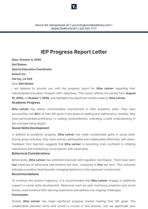 Free IEP Progress Report Letter Template To Edit Online