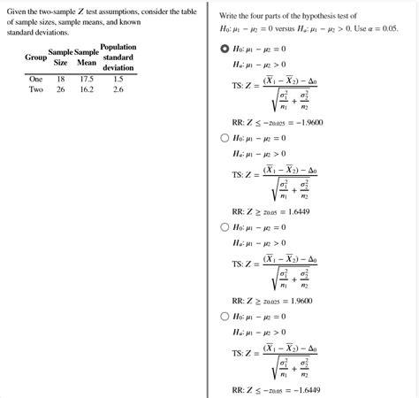 Given The Two Sample Z Test Assumptions Consider The Table Of Sample