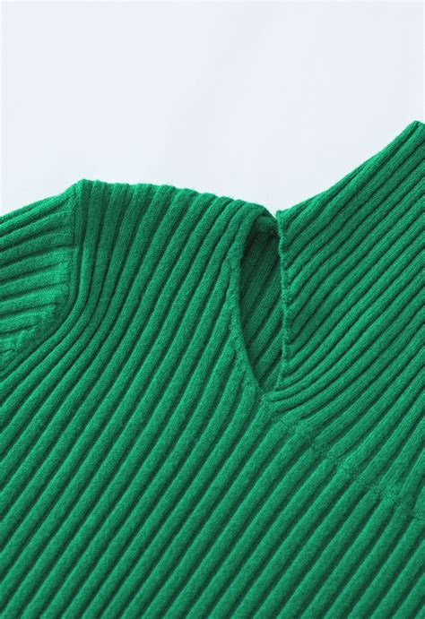 Cutout High Neck Rib Knit Top In Green Retro Indie And Unique Fashion