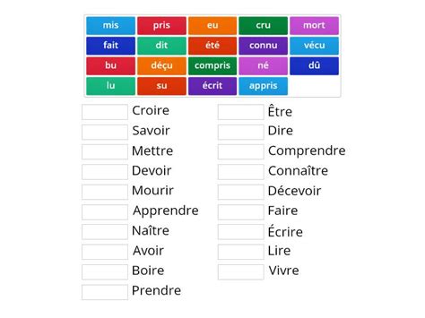 PASSE COMPOSE IRREGULIERS Match Up