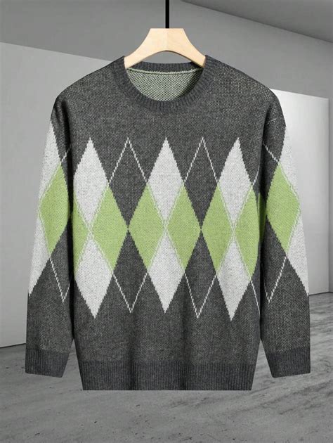 Manfinity Hypemode Men Argyle Pattern Sweater Shein Uk