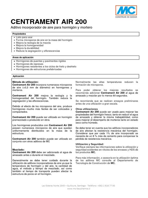 Centrament Air 200 Pdf Hormigón Materiales