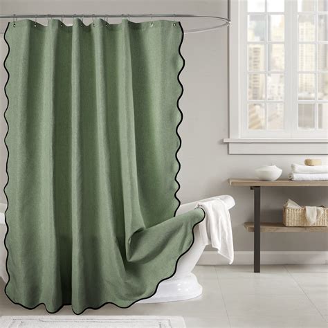 Ebern Designs Farmhouse Linen Textured Scalloped Edge Shower Curtain