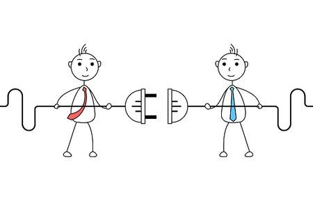 Cartoon Businessmen Connecting Electric Plug Royalty Free Vector