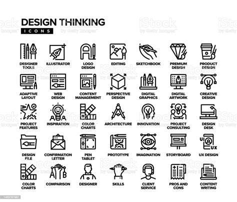 Design Thinking Line Icon Set Stock Illustration Download Image Now Abstract Art Product