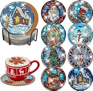 Mayoii 8 PCS Diamond Painting Coasters Christmas Acrylic Christmas