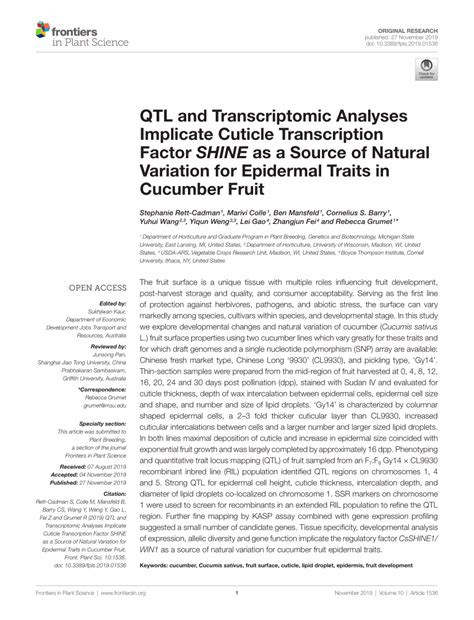 Pdf Qtl And Transcriptomic Analyses Implicate Cuticle Transcription
