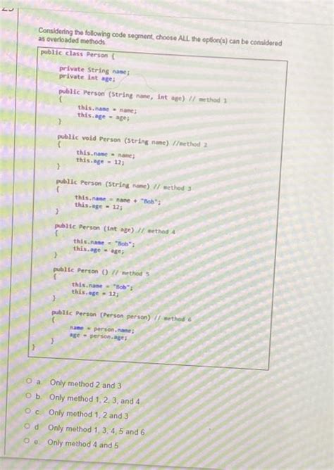 Solved Considering The Following Code Segment Choose All The