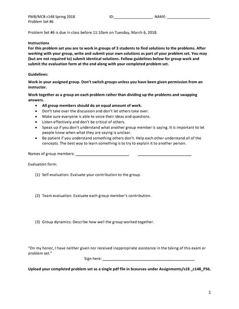Problem Set 6 Questions From Class 2018 Problem Set 6 Problem Set