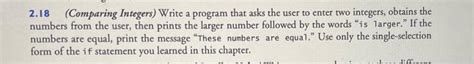 solved 2 18 comparing integers write a program that asks