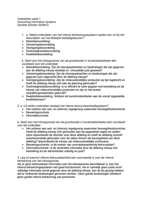 Verplichte Opgaven Vragen En Antwoorden Week 1 Opdrachten Week 1