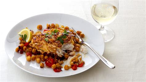 Almond Crusted Haddock With Roasted Peppers And Chickpeas