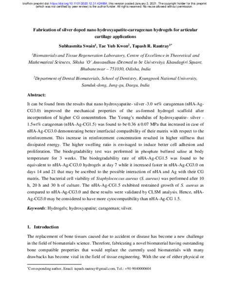 Fabrication Of Silver Doped Nano Hydroxyapatite Carrageenan Hydrogels