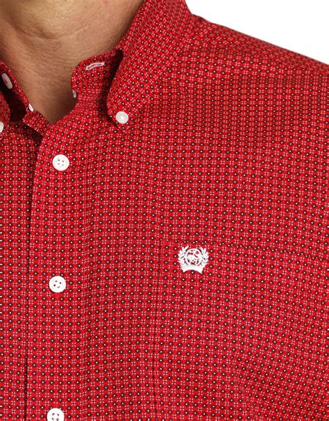 Mens Cinch Red Geo Print Long Sleeve Western Button Arena Shirt