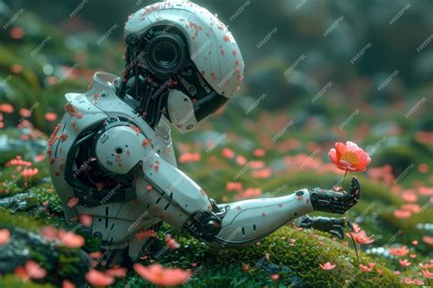 Premium Photo A Humanoid Robot Holding A Flower In Its Hand