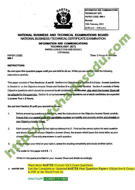Nabteb Ict Past Questions Information And Communications Technology