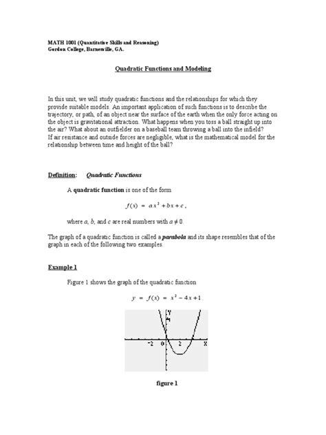 Quadratic Functions And Modeling Pdf Teaching Mathematics Mathematical Concepts