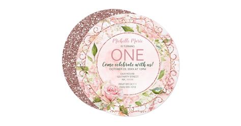 Vintage Pink Gold Watercolor Floral First Birthday Invitation