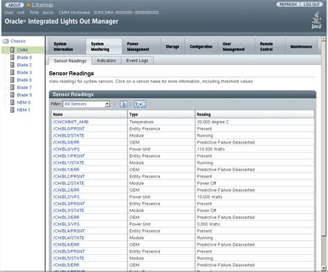使用 Cmm Ilom Web 界面显示传感器和指示灯信息 Sun Blade Storage Module M2 管理指南