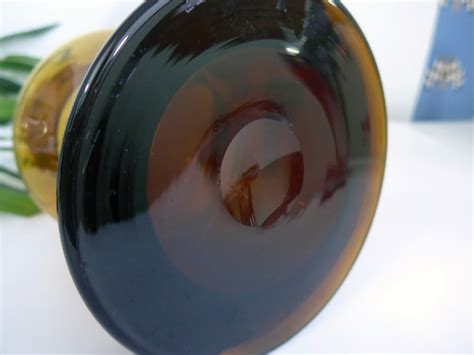 Vintage Handblown Amber Glass Vase Bottle Mod Dark Amber Hand Blown