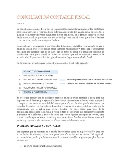 Conciliacion Contable Fiscal Pdf Contabilidad Estado De Resultados