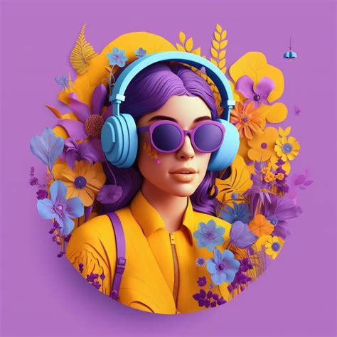 Premium Ai Image A Woman Wearing Headphones And A Purple Shirt With A
