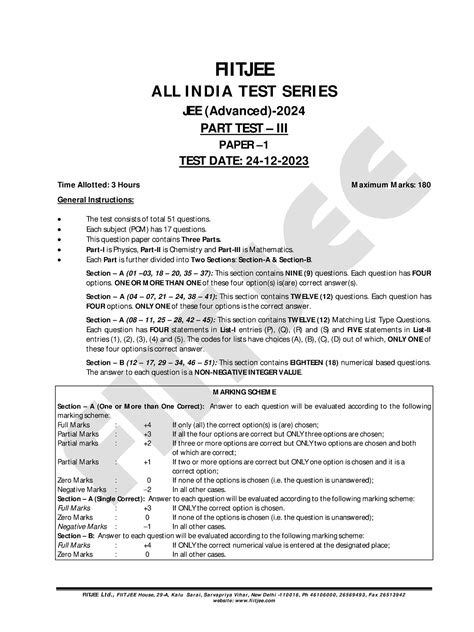 Aits 2324 Pt Iii Jeea Paper 1 Offline Fiitjee Ltd Fiitjee House 29