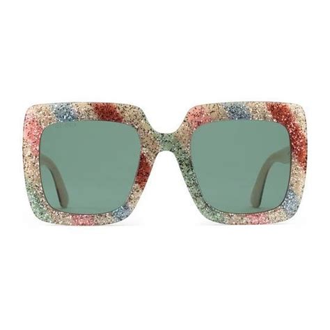 Square Frame Glitter Acetate Sunglasses In White Acetate Frame With