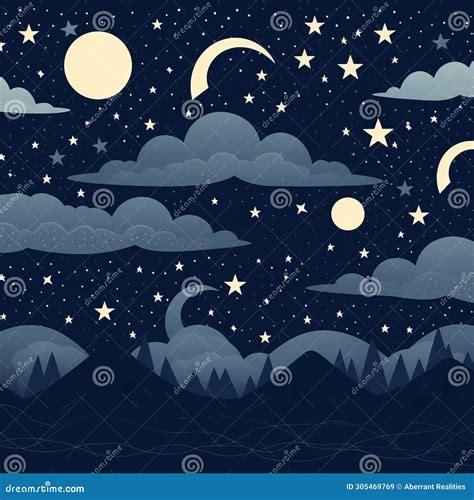 Vector Illustration Of Night Sky With Clouds And Stars Stock