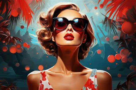 Premium Photo Woman In Sunglass Vintage Retro Art Summer Landscape