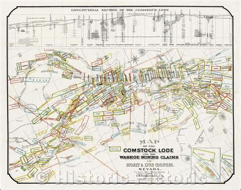 Historic Map Map Of The Comstock Lode And The Washoe Mining Claims In