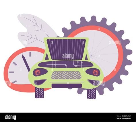 Car In Workshop Flat Vector Illustration Isolated On Background