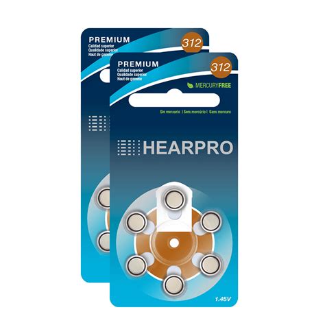 Hearpro Size 312 Long Lasting Hearing Aid Batteries 60 Pack Mercury