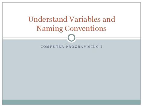 Understand Variables And Naming Conventions Computer Programming I