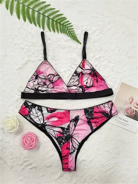 Plus Size Ombre Butterfly Print Sexy Lingerie Set Womens Plus Slight